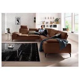 Ecksofa W.Schillig "valentinoo, Designsofa, elegant und bequem, L-Form", braun (macchiato z73), B:318cm H:83cm T:298cm, Longlife Xtra-Leder Z73: Naturwalkleder der Luxusklasse aus den erlesensten Rohh&auml;uten. Hautst&auml;rke 1, 1 &ndash; 1, 3 mm, Sofas, Ecksofa, mit Sitztiefenverstellung, Breite 318 cm