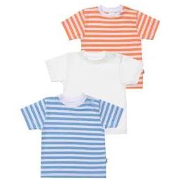 T-Shirt Liliput, M&auml;dchen, Gr. 86/92, orange (orange, blau), 95% Baumwolle, 5% Polyester, gestreift, Rundhals, Shirts T-Shirt, 3er-Pack mit Rundhalsausschnitt