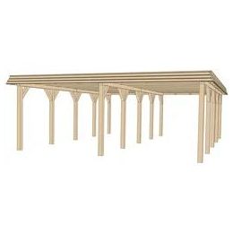 Doppelcarport Weka "Leimholz-Flachdach-Carport 615 Gr.2", beige (naturbelassen), B/H/T: 622cm x 209cm x 832cm, Carports, Flachdach aus verzinktem Stahl mit Trapezprofil