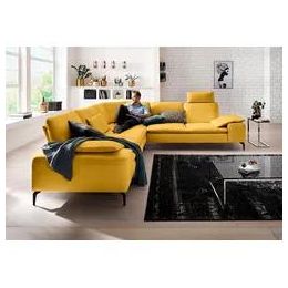 Ecksofa W.Schillig "valentinoo, Designsofa, elegant und bequem, L-Form", gelb (sunrise z73), B:318cm H:83cm T:298cm, Longlife Xtra-Leder Z73: Naturwalkleder der Luxusklasse aus den erlesensten Rohh&auml;uten. Hautst&auml;rke 1, 1 &ndash; 1, 3 mm, Sofas, Ecksofa, mit Sitztiefenverstellung, Breite 318 cm