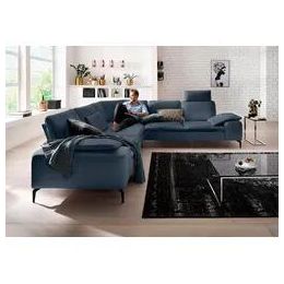 Ecksofa W.Schillig "valentinoo, Designsofa, elegant und bequem, L-Form", blau (blau z73), B:318cm H:83cm T:298cm, Longlife Xtra-Leder Z73: Naturwalkleder der Luxusklasse aus den erlesensten Rohh&auml;uten. Hautst&auml;rke 1, 1 &ndash; 1, 3 mm, Sofas, Ecksofa, mit Sitztiefenverstellung, Breite 318 cm