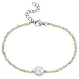 Armband Smart Jewel "mit Edelstein-Kugeln + Muschelkern-Perle, Silber 925", gr&uuml;n, Armb&auml;nder, Damen, 19cm, Silber 925 (Sterlingsilber), Armband