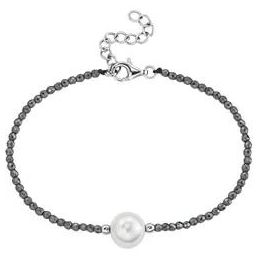 Armband Smart Jewel "mit Edelstein-Kugeln + Muschelkern-Perle, Silber 925", grau, Armb&auml;nder, Damen, 19cm, Silber 925 (Sterlingsilber), Armband