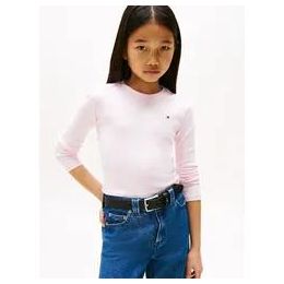 Langarmshirt Tommy Hilfiger "POINTELLE TOP LS", M&auml;dchen, Gr. 12 (152), rosa (light pink), Single Jersey, Obermaterial: 94% Baumwolle, 6% Elasthan, unifarben, regular fit taillenlang, Rundhals, Shirts Langarmshirt, f&uuml;r Kinder bis 16 Jahre, mit Logo-Druck