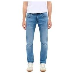 Slim-fit-Jeans Mustang "Herren Style Oregon Slim K", Damen, Gr. 33, L&auml;nge 34, blau (322 mittelblau), Denim/Jeans, 66% Baumwolle, 32% Polyester, 2% Elasthan, unifarben, slim fit, Jeans Slim-fit-Jeans