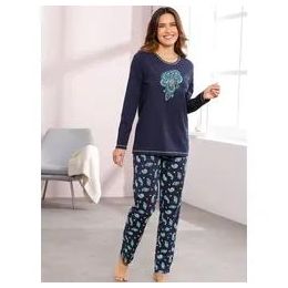 Schlafanzug, Damen, Gr. 44/46, blau (marine), 100% Baumwolle, Homewear-Sets Schlafanzug