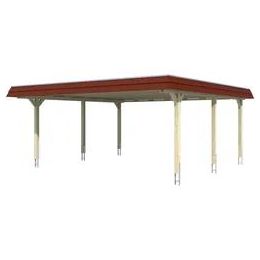 Skan Holz Doppelcarport SKANHOLZ "Wendland", braun (eiche hell), B/H/T: 630cm x 216cm x 637cm, Carports, mit Aluminiumdach, rote Blende