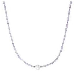 Collier Smart Jewel "mit Stein-Kugeln + Muschelkern-Perle, Silber 925", lila, Halsketten, Damen, 45cm, Silber 925 (Sterlingsilber), Collier