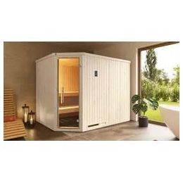 Sauna Weka "Element-Ecksauna VARBERG 4", wei&szlig;, Bio-Ofen, externe Steuerung, 9 kW, Saunen, vorgefertigte Elemente, moderne Ganzglast&uuml;r