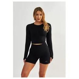 Langarmshirt BESHAPED "Power Up", Damen, Gr. S, schwarz, 90% Nylon, 10% Elasthan, unifarben, normal, Rundhals, Shirts Langarmshirt, mit atmungsaktiver Eigenschaft