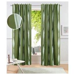 Vorhang OTTO HOME "Dimona Blackout" Gr. 1, gr&uuml;n (olivgr&uuml;n), B:130cm H:145cm, Polyester, Gardinen, einseitig mit Wellenmotiv bedruckt