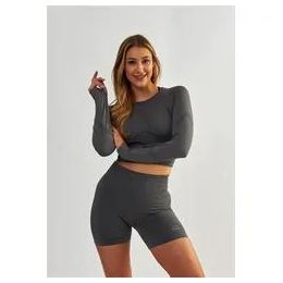 Langarmshirt BESHAPED "Power Up", Damen, Gr. S, grau, 90% Nylon, 10% Elasthan, unifarben, normal, Rundhals, Shirts Langarmshirt, mit atmungsaktiver Eigenschaft