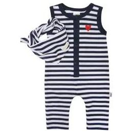Jumpsuit Liliput "Heart", Jungen, Gr. 56, EURO-Gr&ouml;&szlig;en, blau (blau, wei&szlig;), 100% Baumwolle, Rundhals, Overalls Jumpsuit, mit Halstuch im maritimen Streifen-Look