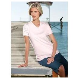 Kurzarmshirt Classic Basics "Shirt", Damen, Gr. 38, rosa (ros&eacute;), 100% Baumwolle, unifarben, V-Ausschnitt, Shirts