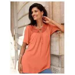 Longbluse Classic Basics, Damen, Gr. 50, orange (papaya), 100% Viskose, unifarben, Rundhals, Blusen Longbluse