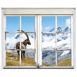 Wandsticker queence "Steinbock", wei&szlig;, B:40cm H:60cm T:0,1cm, Wandtattoos, Wandsticker, Wandbild, selbstklebend, 3D, Fenster, Steinbock