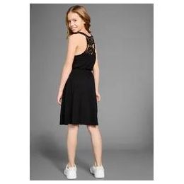 Jerseykleid Kidsworld "mit aufwendiger Spitze im R&uuml;cken", M&auml;dchen, Gr. 128/134, N-Gr, schwarz, Jersey, Obermaterial: 100% Viskose. Spitze: 100% Baumwolle, unifarben, figurumspielend kniefrei, Rundhals, Kleider Jerseykleid, Weich fallendes Viskosekleid