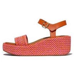 Keilsandalette fitflop "PLATFFORMS WOVEN WEDGE", Damen, Gr. 38, orange (orange, rose), Leder, Textil, geflochten, Schuhe, Plateau Sandale, Sommerschuh in raffinierter Optik