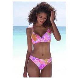Triangel-Bikini-Top Sunseeker "Butterfly", Damen, Gr. 34, Cup A/B, lila (lila, orange), Obermaterial: 84% Polyamid, 16% Elasthan. Futter: 92% Polyester, 8% Elasthan, bedruckt, Bikini-Oberteile, mit Schmetterling-Design
