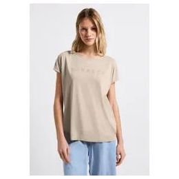 T-Shirt Street One, Damen, Gr. 36, beige (coastal beige), Stoff, 70% Modal, 30% Polyester, unifarben, comfort fit normal, Rundhals, B&uuml;ndchen, Shirts T-Shirt, mit Seitlichen Einschlitzen am Saum