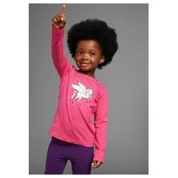 Langarmshirt Kidsworld "mit s&uuml;&szlig;em Einhorn Druck", M&auml;dchen, Gr. 140/146, pink, Jersey, Obermaterial: 100% Baumwolle, bedruckt, Basic h&uuml;ftlang, Rundhals, abgesteppte Kante, Shirts Langarmshirt, lang&auml;rmlig, h&uuml;ftlange Passform, stylischer Druck
