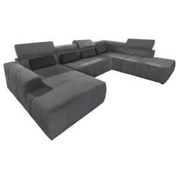 Wohnlandschaft DOMO collection "Brandon, belastbar bis 140kg/ Sitz, B/T: 359/228 cm, U-Form", grau (dunkelgrau), Sofas, B/H/T: 359cm x 80cm x 228cm, Luxus-Microfaser, Recamiere links, ohne Sitztiefenverstellung, Kunstleder SOFTLUX;Luxus-Microfaser in Antikleder-Optik (100% Polyester);Luxus-Microfaser (100% Polyester), Antiklederoptik, Wohnlandschaft, ohne Sitztiefenverstellung, Luxus-Microfaser, d