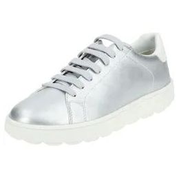 Sneaker Geox "Geox Sneaker Lederimitat", Damen, Gr. 36, wei&szlig; (silber, wei&szlig;), Lederimitat, Schuhe Sneaker