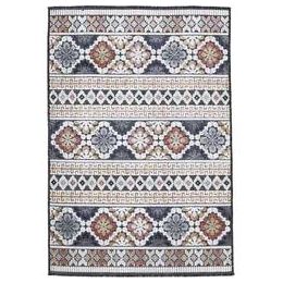 Teppich CarpetFine "Deja 103", blau, B:80cm H:4mm L:150cm, Polypropylen, Teppiche, Teppich, robustes Flachgewebe, Floral, In- und Outdoor, L&auml;ufer