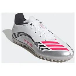 Fu&szlig;ballschuh Adidas PERFORMANCE "F50 MESSI CLUB KUNSTRASEN", Damen, Gr. 45, silber (cloud wei&szlig;, lucid rot, silber metallic), Synthetik, Schuhe Fu&szlig;ballschuh, geeignet f&uuml;r harte Untergr&uuml;nde Asche und Kunstrasen