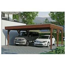 Skan Holz Doppelcarport SKANHOLZ "Grunewald", braun, B/H/T: 590cm x, Carports, mit Aluminiumdach