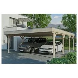 Skan Holz Doppelcarport SKANHOLZ "Grunewald", beige (natur), B/H/T: 590cm x, Carports, mit EPDM-Dach