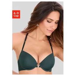 Push-up-BH s.Oliver "Fabienne", Damen, Gr. 75, Cup C, gr&uuml;n (tannengr&uuml;n), Spitze, Obermaterial: 46% Polyamid, 43% Polyester, 11% Elasthan, BHs Push-up-BH, mit B&uuml;gel und modischem Spitzenr&uuml;cken, Dessous