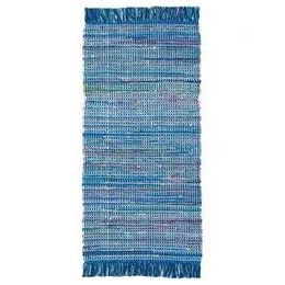 Teppich ANDIAMO "Frida" Gr. 2, blau, B:60cm H:8mm L:120cm, Baumwolle, Teppiche, Teppich, Handweb Teppich, Fleckerl, reine Baumwolle, handgewebt, mit Fransen