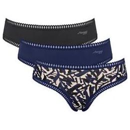 Hipster Sloggi "GO Crush Hipster C3P", Damen, Gr. XS, blau (blau, schwarz combination), Single Jersey, Obermaterial: 95% Polyamid, 5% Elasthan, mehrfarbig, k&ouml;rpernah, Unterhosen, mit Spitzendetails
