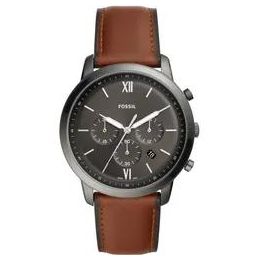 Chronograph Fossil "Neutra", braun (cognacfarben, anthrazit), Armbanduhren, Damen, Chronograph, Quarzuhr, Armbanduhr, Herrenuhr, Stoppfunktion, Datum, Lederarmband