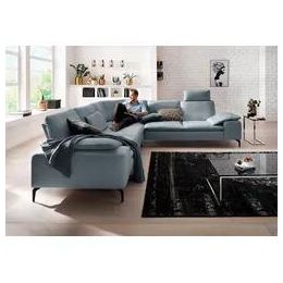 Ecksofa W.Schillig "valentinoo, Designsofa, elegant und bequem, L-Form", blau (blau z69), B:318cm H:83cm T:298cm, Longlife Xtra-Leder Z69: Das feinnarbige, gedeckte Softleder Z69 besticht durch seine au&szlig;ergew&ouml;hnliche Weichheit im trendigen &raquo;Vintage-Look&laquo;, Hautst&auml;rke 0, 9 - 1, 1 mm, Sofas, Ecksofa, mit Sitztiefenverstellung, Breite 318 cm