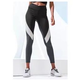 Sporthose Lascana ACTIVE, Damen, Gr. S (36/38), N-Gr, schwarz (anthrazit, wei&szlig;, grau), Single Jersey, Obermaterial: 95% Baumwolle, 5% Elasthan, unifarben mit Farbeinsatz, figurbetont lang, Hosen Sporthose, Sportleggings in Colourblockingdesign