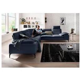 Ecksofa W.Schillig "valentinoo, Designsofa, elegant und bequem, L-Form", blau (blau z59), B:318cm H:83cm T:298cm, Longlife Xtra-Leder Z59: Glattleder mit modischer Pr&auml;gung. Hautst&auml;rke 0, 9 - 1, 1 mm, Sofas, Ecksofa, mit Sitztiefenverstellung, Breite 318 cm