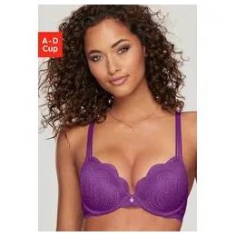 Push-up-BH Lascana "Kira", Damen, Gr. 80, Cup A, lila, Spitze, Obermaterial: 50% Polyamid, 43% Polyester, 7% Elasthan, BHs Push-up-BH, mit extravagantem B&auml;nderdetail an den Tr&auml;gern, Dessous