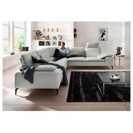 Ecksofa W.Schillig "valentinoo, Designsofa, elegant und bequem, L-Form", grau (grau z73), B:318cm H:83cm T:298cm, Longlife Xtra-Leder Z73: Naturwalkleder der Luxusklasse aus den erlesensten Rohh&auml;uten. Hautst&auml;rke 1, 1 &ndash; 1, 3 mm, Sofas, Ecksofa, mit Sitztiefenverstellung, Breite 318 cm