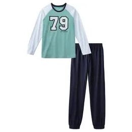 Pyjama AUTHENTIC LE JOGGER, Jungen, Gr. 158/164, blau, Single Jersey, Obermaterial: 100% Baumwolle, bedruckt, Basic, Rundhals, abgesteppte Kante, Homewear-Sets Pyjama, Schlafanzug mit gro&szlig;em College-Print vorn