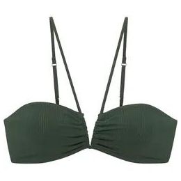 Bandeau-Bikini-Top Copenhagen Studios "Nela", Damen, Gr. 38, Cup A/B, gr&uuml;n (dunkelgr&uuml;n), Rippware, Recycling-Polyamid, strukturiert, unifarben, Bikini-Oberteile, mit V-f&ouml;rmigem Cut-Out vorn