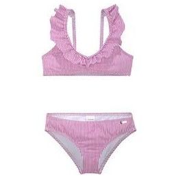 Bustier-Bikini Buffalo, M&auml;dchen, Gr. 158/164, N-Gr, lila (beere, wei&szlig;), Polyamid, gestreift, Bikini-Sets, mit Volants am Ausschnitt