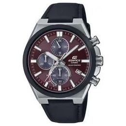 Chronograph Casio EDIFICE, schwarz (weinrot, schwarz), Armbanduhren, Damen, Chronograph, Solaruhr, Armbanduhr, Herrenuhr,Saphirglas, Stoppfunktion,Lederarmband