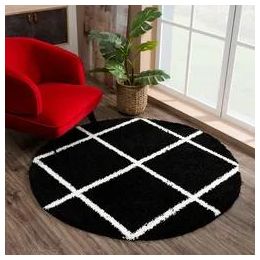 Hochflor-Teppich Sanat "Madrid", schwarz, H:30mm &Oslash;:80cm, Kunstfaser, Teppiche, Wohnzimmer, Langflor, Shaggy Teppich