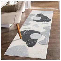 Teppich Carpet City "BONITO 7158", grau, B:80cm H:11mm L:300cm, Obermaterial: 100% Polypropylen, Teppiche, Teppich, L&auml;ufer, Flachflor, Hochtief-Muster/ 3D-Effekt, Geo-Muster, Wohnzimmer