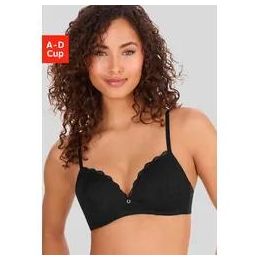 Bralette-BH Lascana "Alicia", Damen, Gr. 75, Cup C, schwarz, Spitze, Obermaterial: 50% Polyamid, 44% Polyester, 6% Elasthan, BHs, ohne B&uuml;gel mit feiner Spitze mit Bl&auml;ttermotiv, Dessous