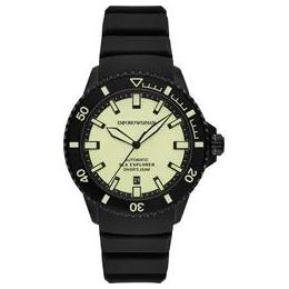 Automatikuhr Emporio Armani, schwarz, Armbanduhren, Herren, Automatikuhr, Armbanduhr, Herrenuhr, Mechanische Uhr, Silikonarmband, analog, Tag