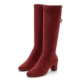 Schlupfstiefel Lascana "Schlupfboots, Slouchy Boots, Slip-On", Damen, Gr. 40, rot (bordeaux), Obermaterial: 100% Textilmaterial. Decksohle: 100% Lederimitat. Futter: 100% Textilmaterial. Laufsohle: 100% Synthetik, unifarben, Schuhe Schlupfstiefel, aus stretchigem Material mit Blockabsatz in elegantem Design