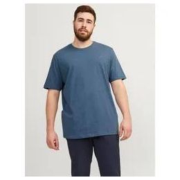 Jack & Jones PlusSize T-Shirt "JJEPAULOS TEE SS CREW NECK NOOS PLS", Herren, Gr. 3XL, blau (denim blau), Jersey, Obermaterial: 100% Baumwolle, JACK & JONES PLUSSIZE, unifarben, Basic, regular fit normal, Rundhals, gerader Abschluss, Shirts T-Shirt, mit Logo Stickerei